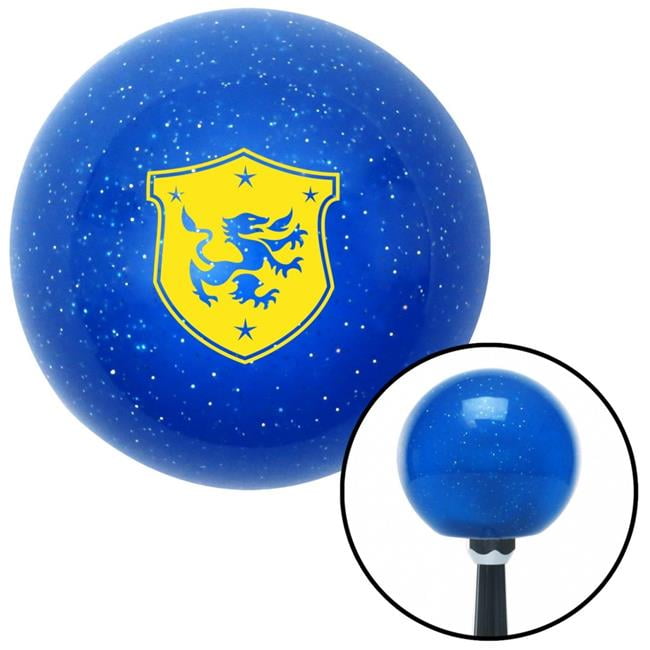 American Shifter 23835 Yellow Dragon Crest Blue Metal Flake Shift Knob ...