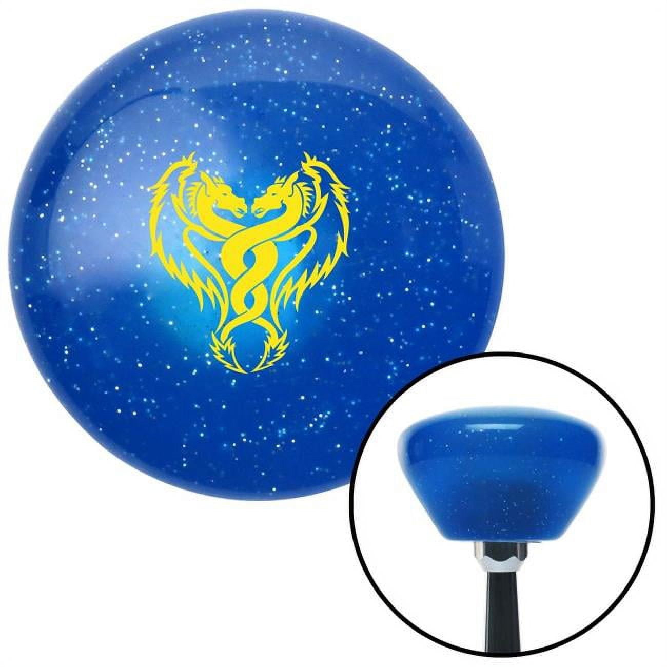 American Shifter Yellow Dual Dragons Blue Retro Metal Flake Shift Knob ...