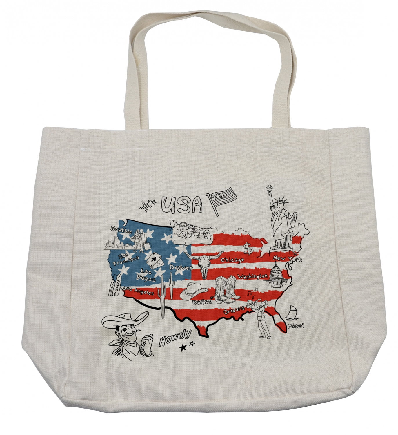 American Shopping Bag, USA Flag Hand Drawn All States Cultural Heritage ...
