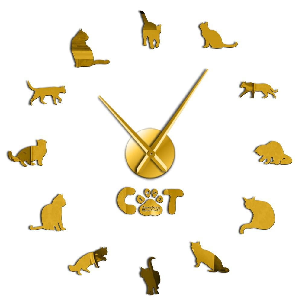 American Shorthair Cat Modern DIY Wall Clock Mirror Effect Cat Clock ...