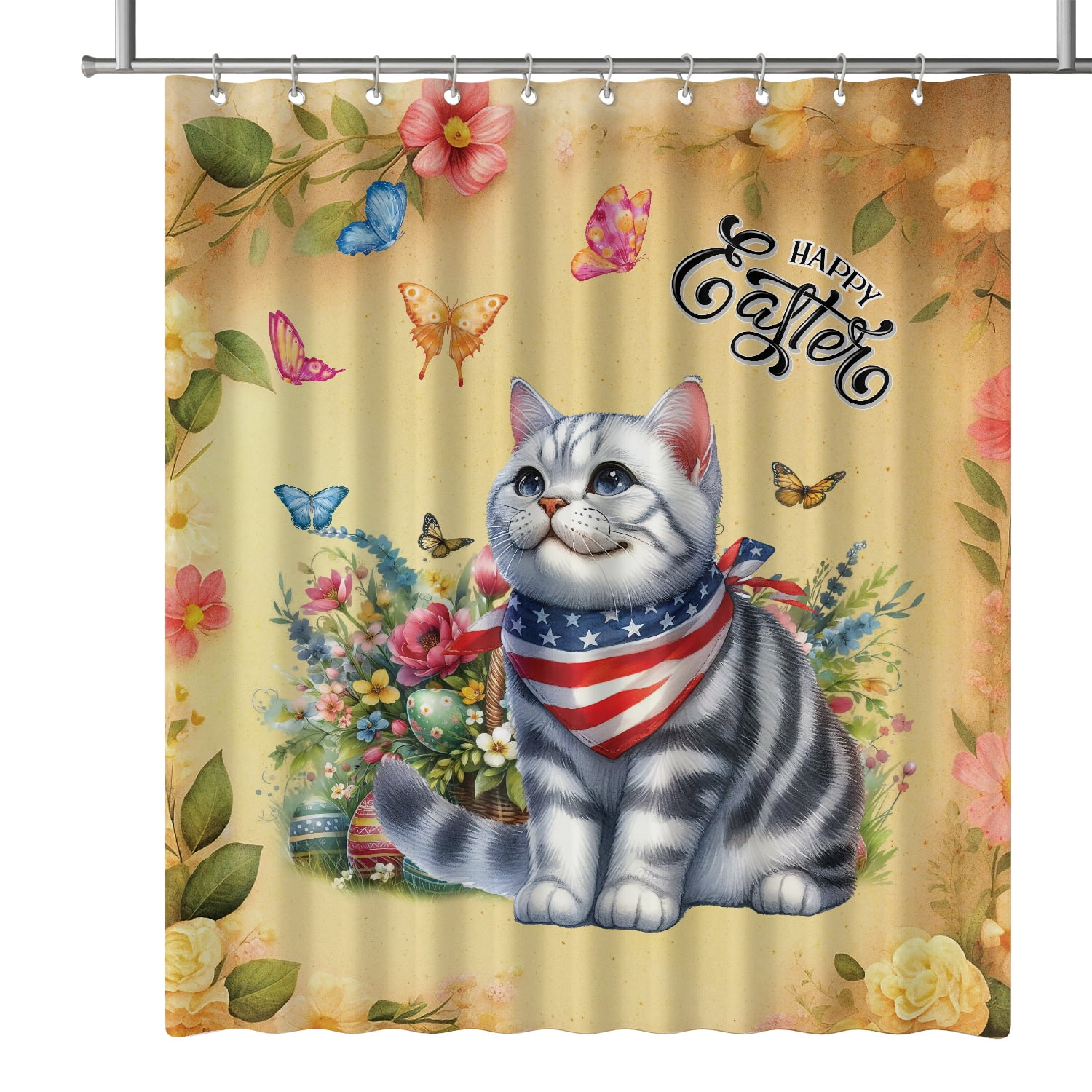 American Shorthair Celebrates Spring and Happy Easter Shower Curtain ...