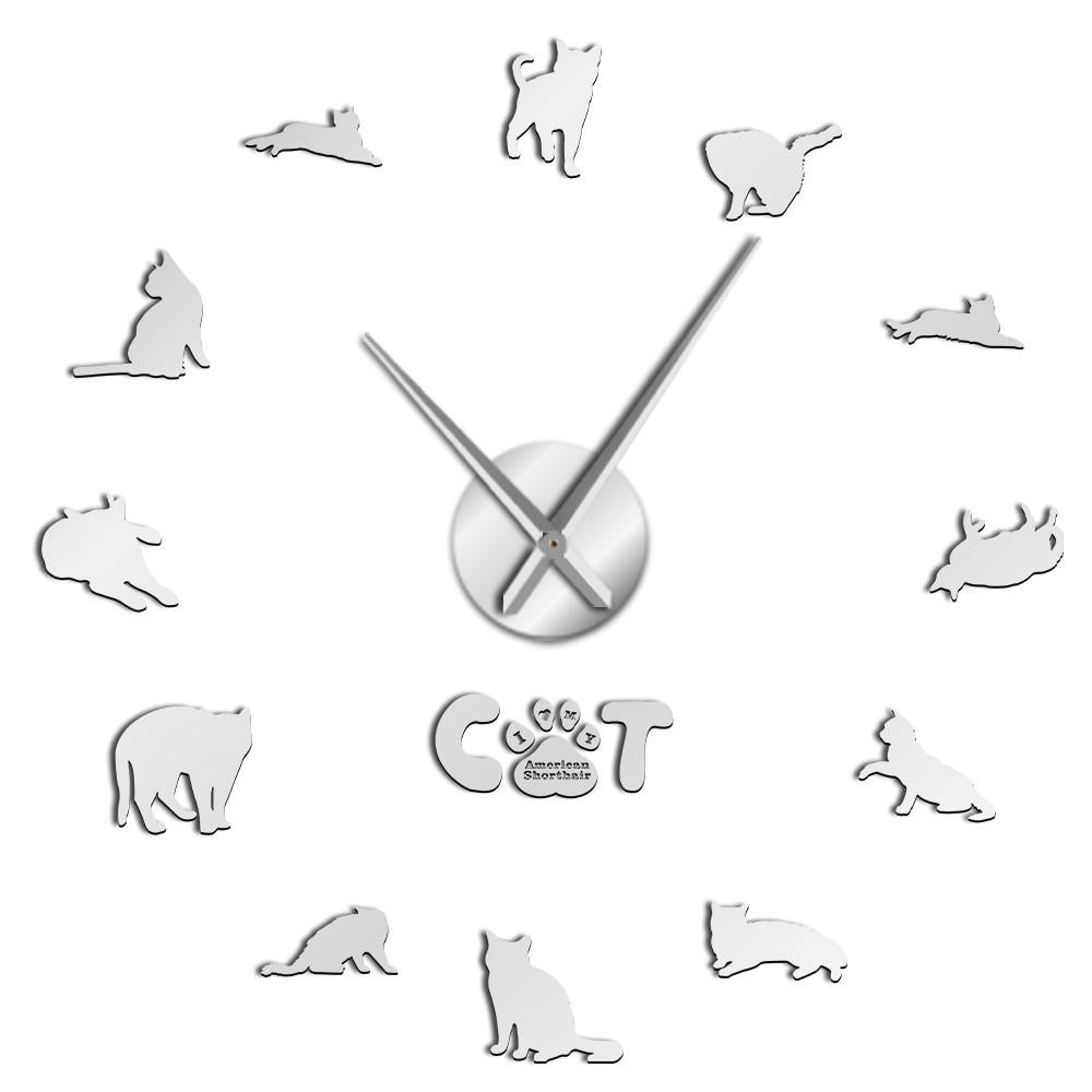 American Shorthair Frameless Wall Clock Stickers, DIY Modern Decorative ...