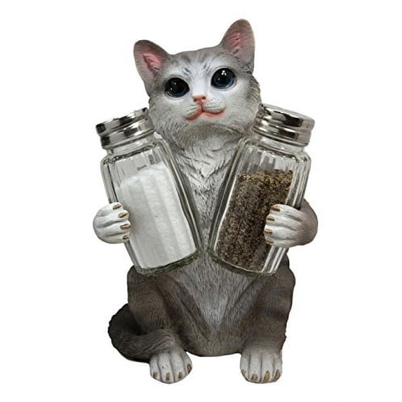 American Shorthair Grey Kitty Cat Spice Salt Pepper Shakers Holder ...