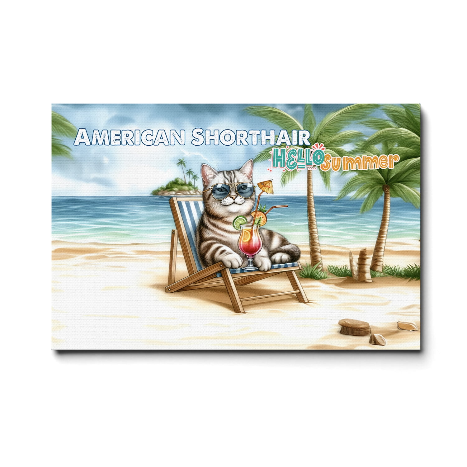 American Shorthair Hello Summer Beach Theme with Sunglasses and ...