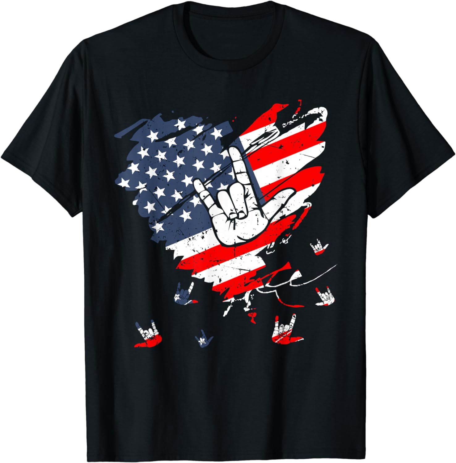 American Sign Language ASL Patriotic July 4th American Flag T-Shirt ...