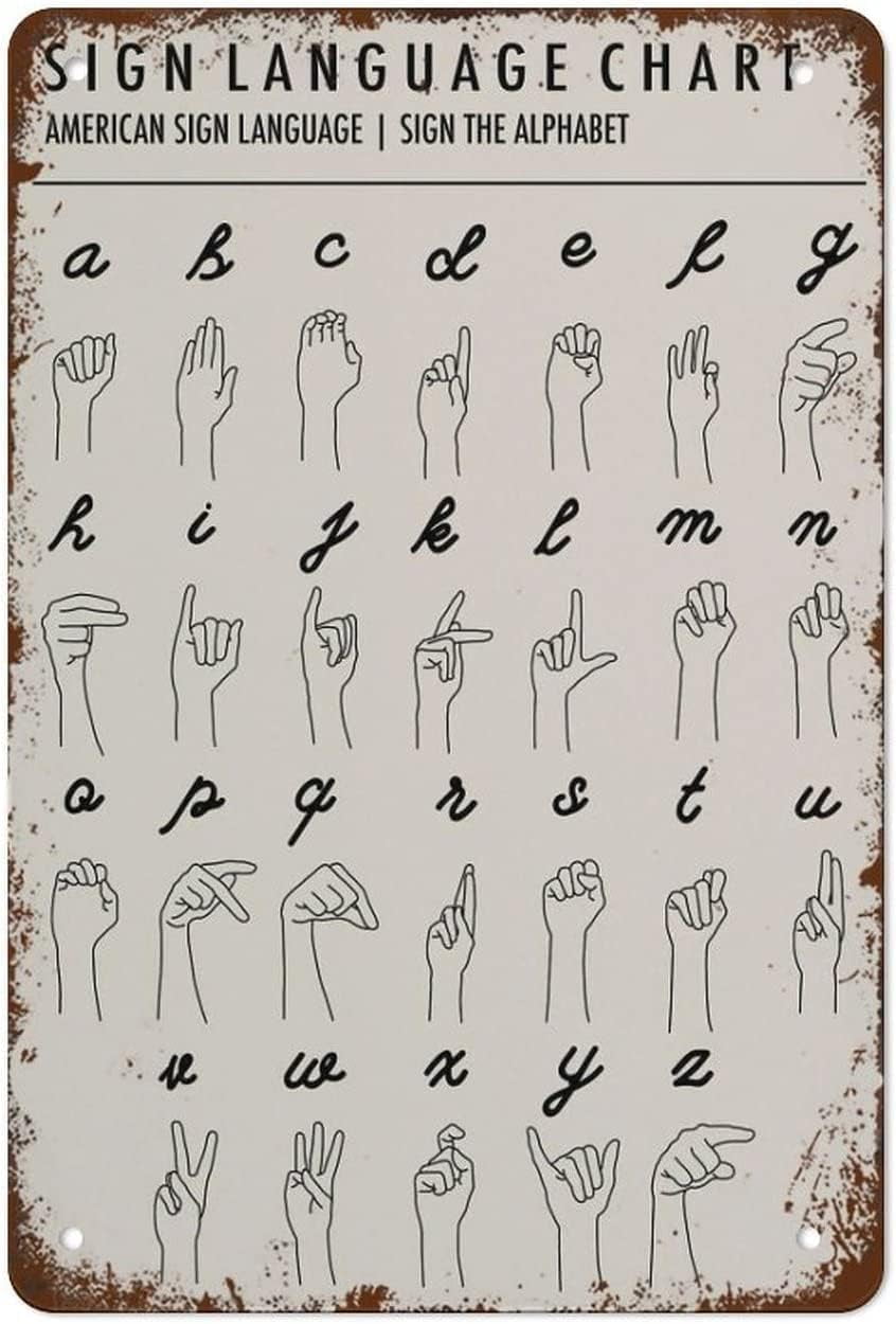 American Sign Language Alphabet Chart Educational Postersvintage Metal ...