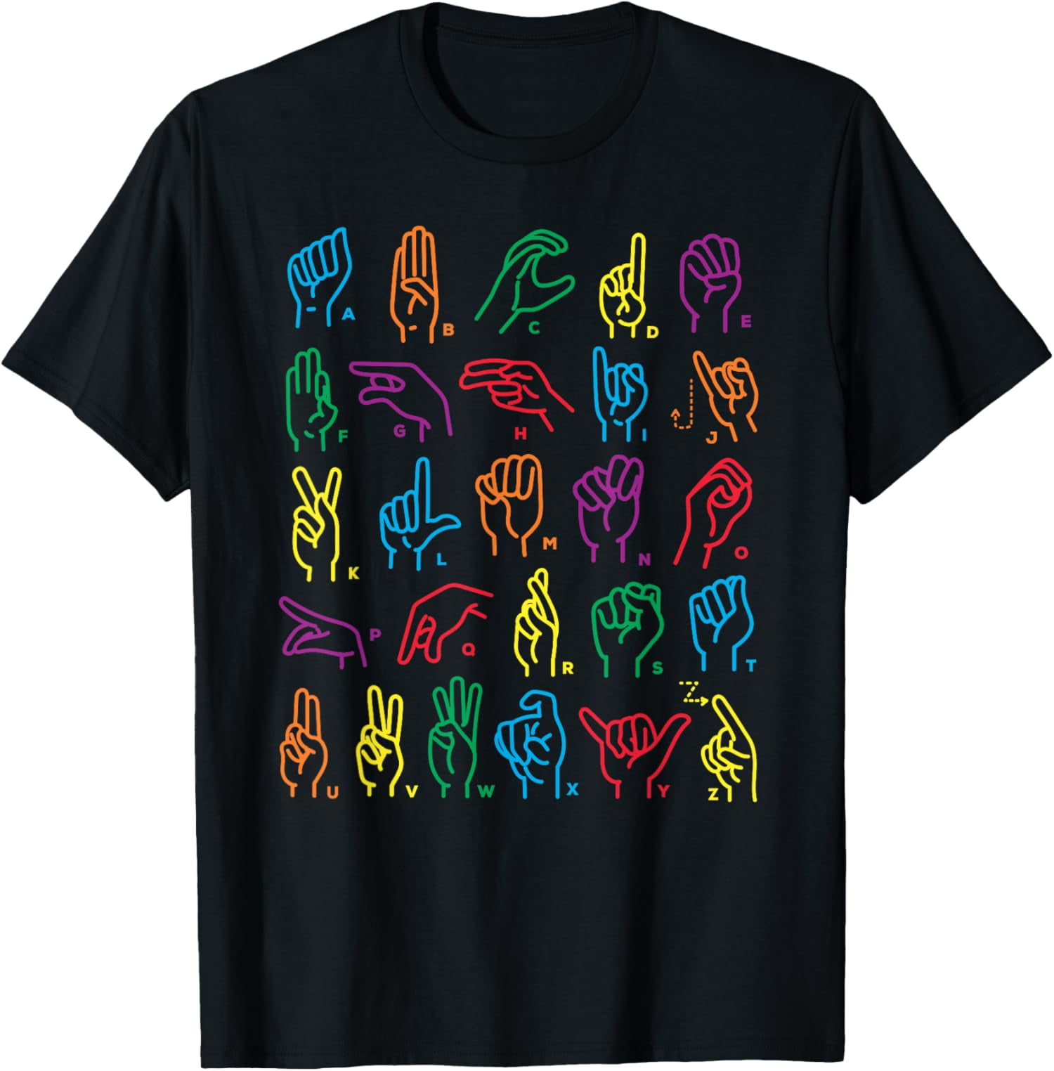American Sign Language Alphabet Hands ASL ABC Deaf Awareness T-Shirt ...