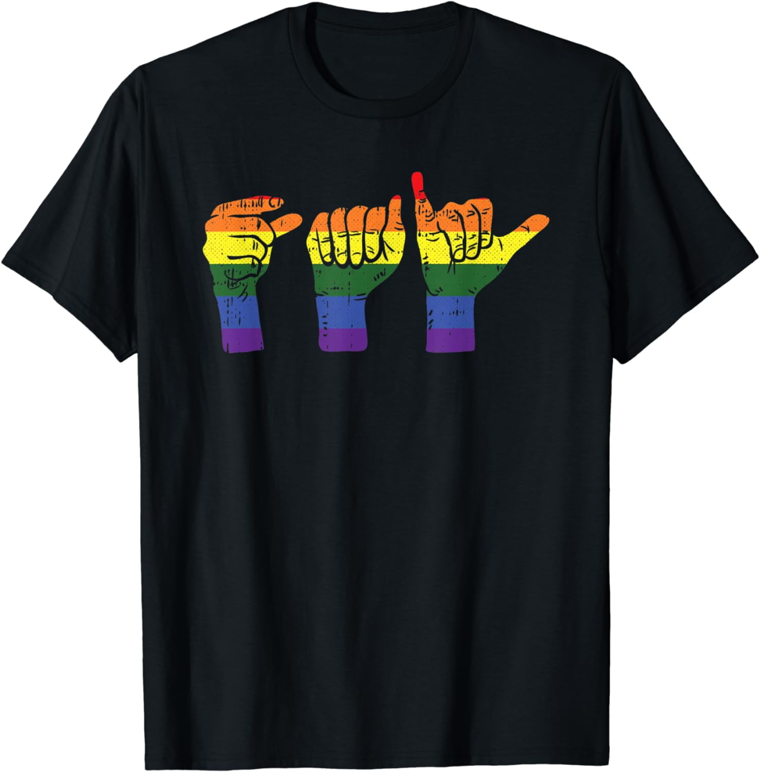 American Sign Language LGBT-Q ASL Deaf Gay Pride Flag Ally T-Shirt ...