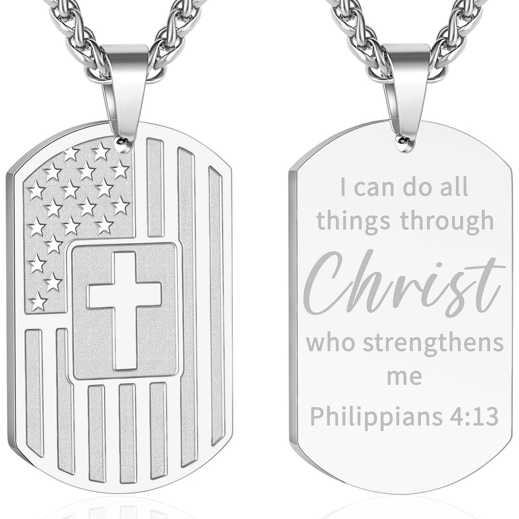 American Silver Dog Tag Cross Necklaces for Men Bible Verse Pendant ...