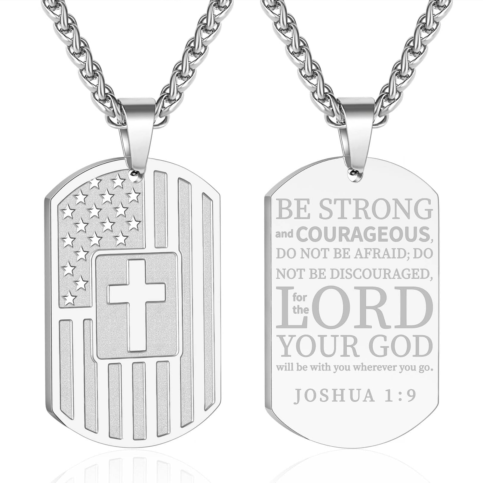 Patriotic USA Flag Cross Dog Tag Necklace for Men, Stainless Steel, 24 ...