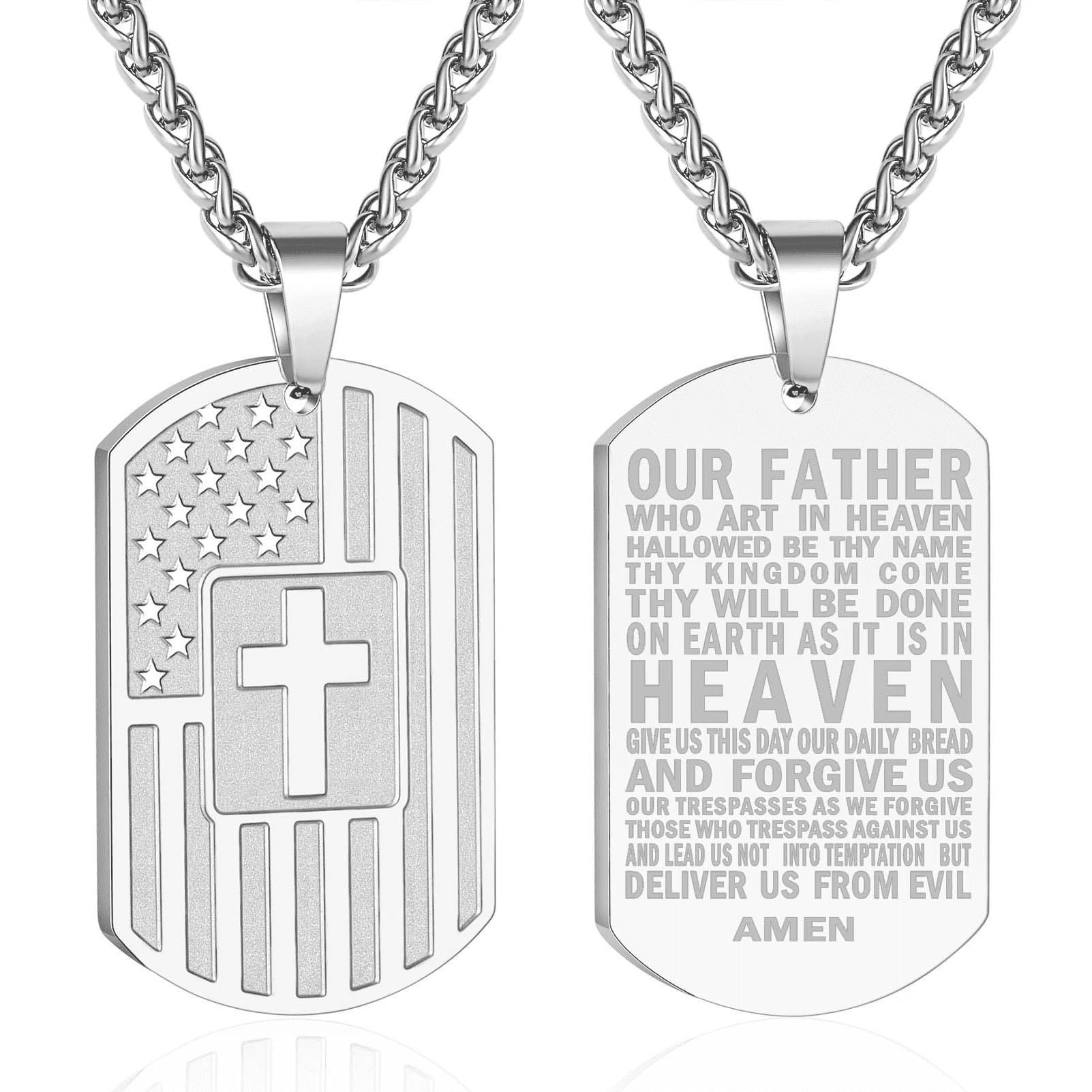 American Silver Dog Tag Cross Necklaces for Men Bible Verse Pendant ...