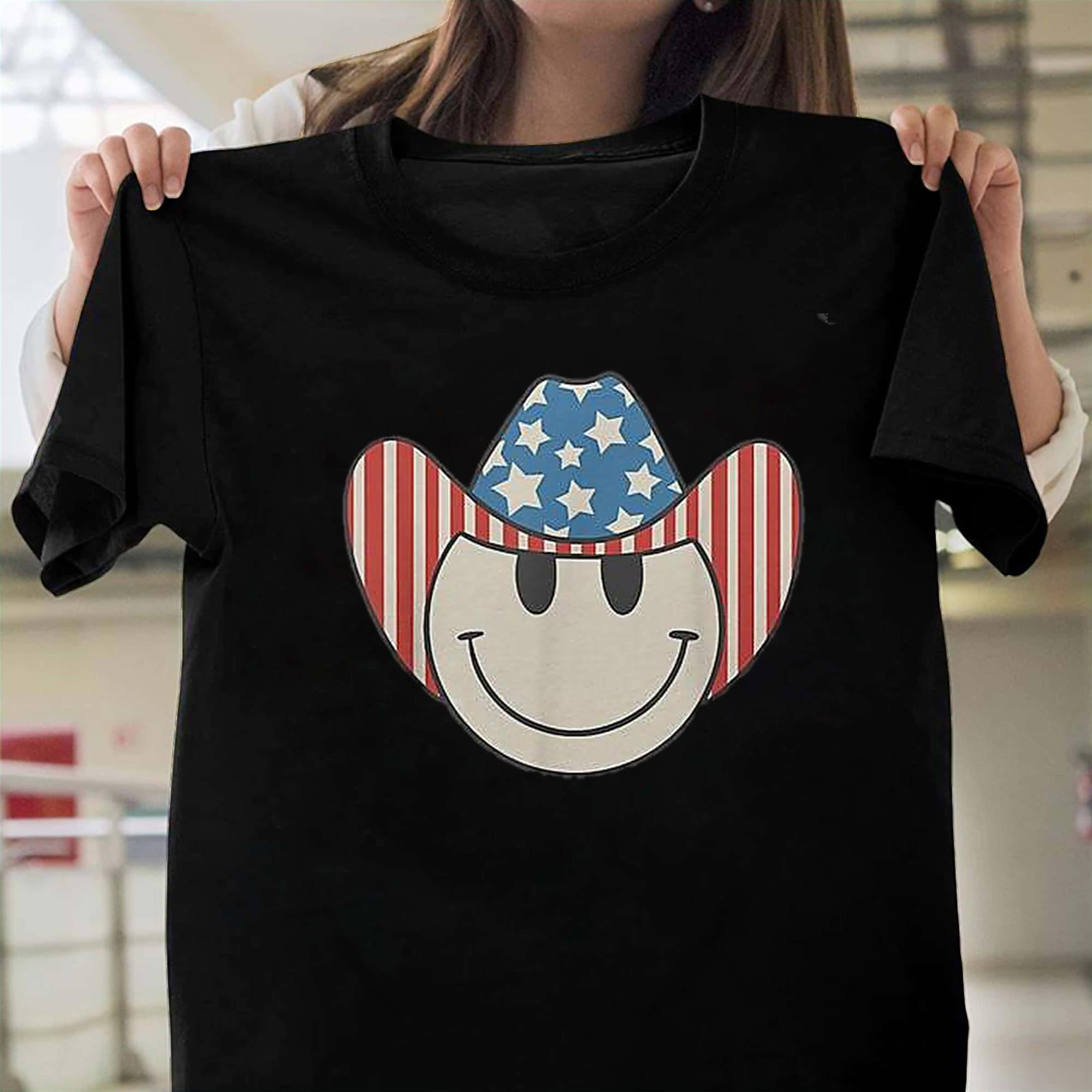 American Smile Face Cowboy Cowgirl 4th July Howdy Rodeo Western T-Shirt ...