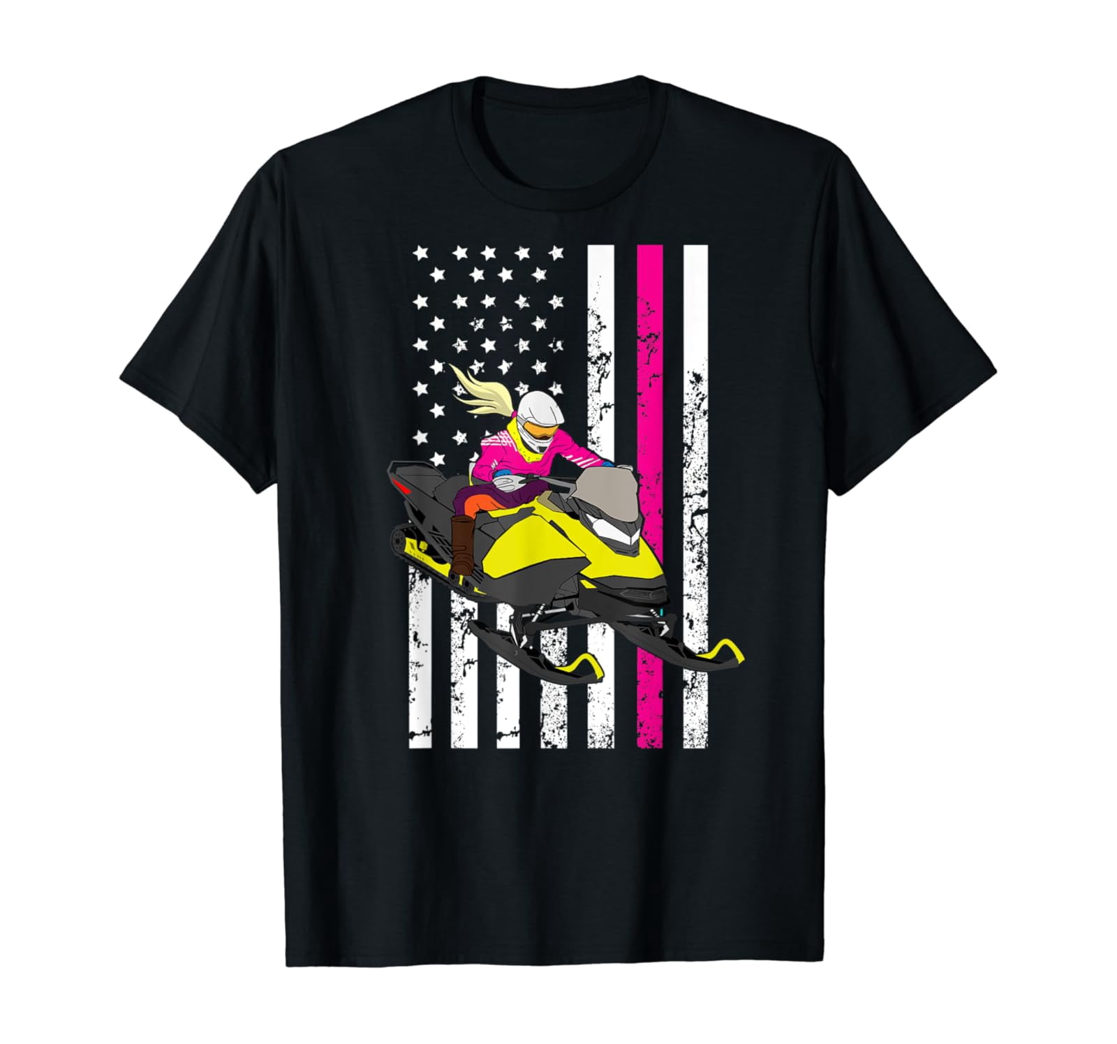 American Snowmobile Rider Girls American Flag - Snowmobile T-Shirt All ...