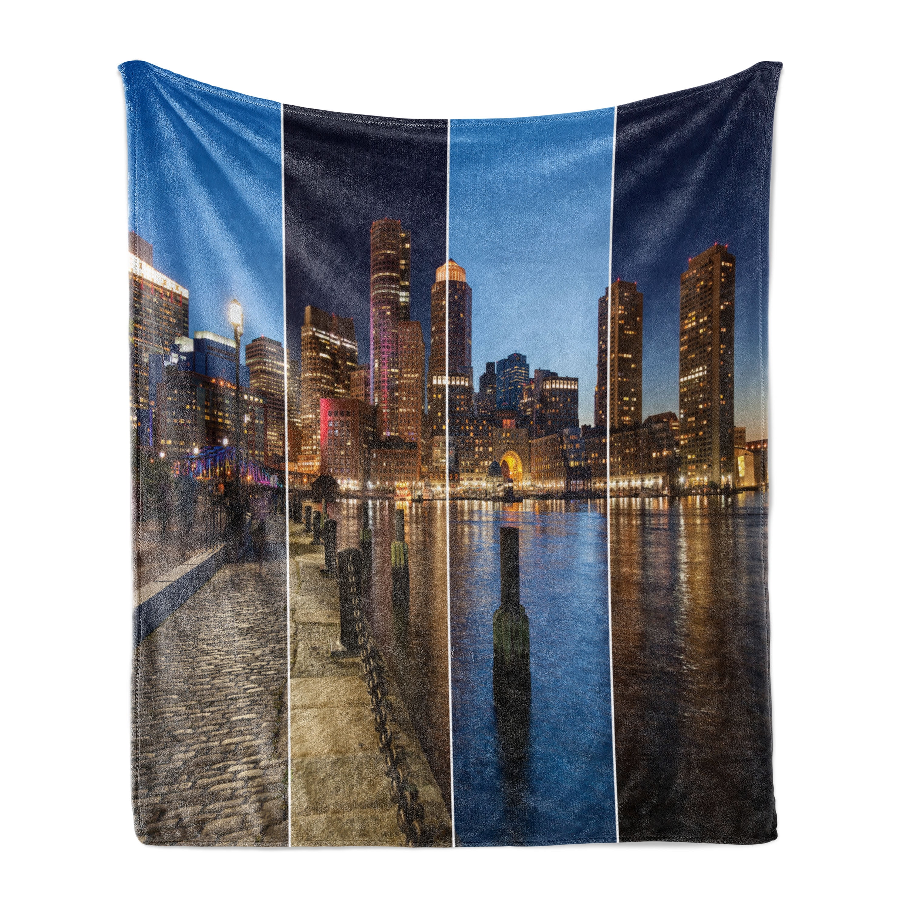 American Soft Flannel Fleece Blanket, Boston Skyline Day and Night ...