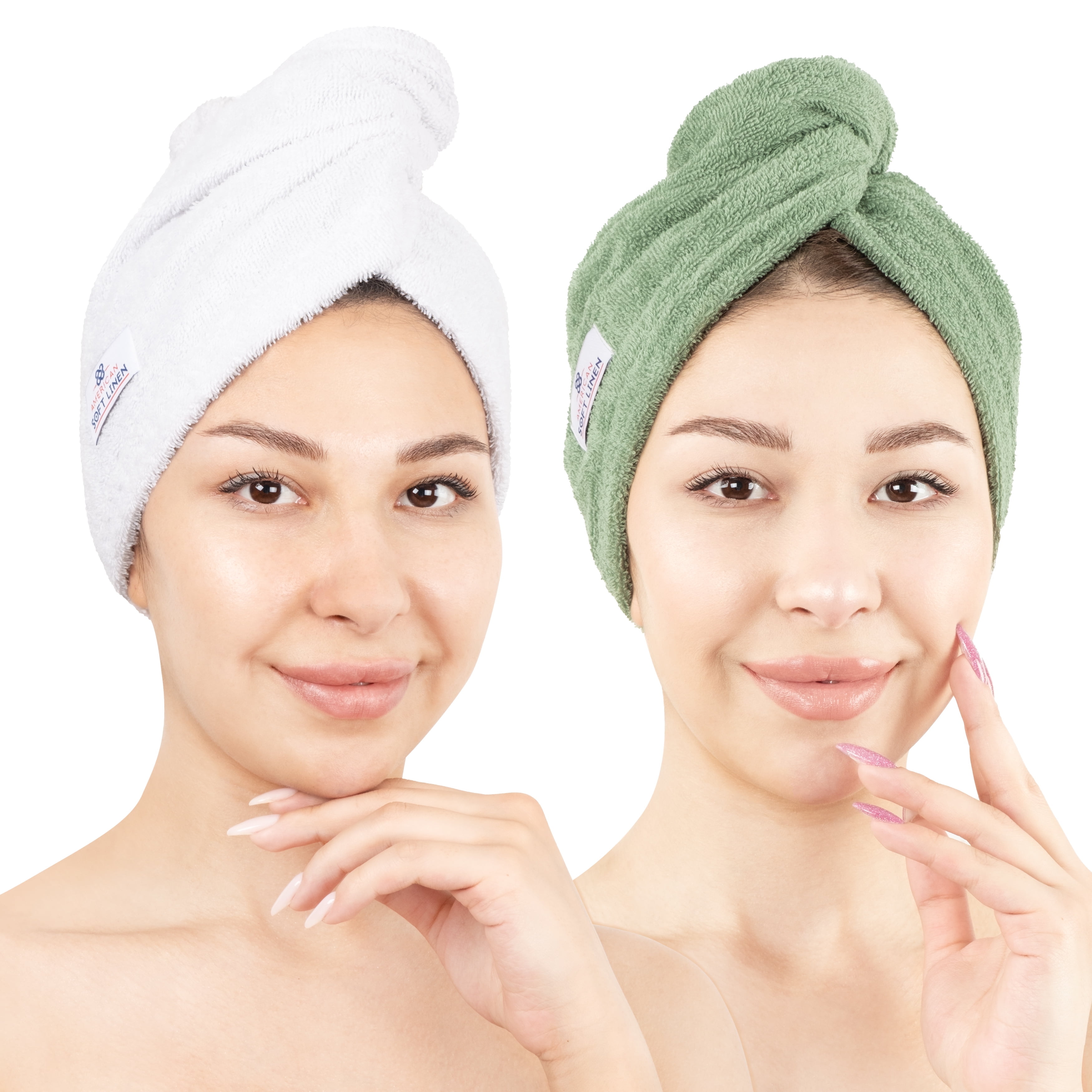 American Soft Linen 100% Cotton Hair Drying Towels for Women, 2 Pack ...