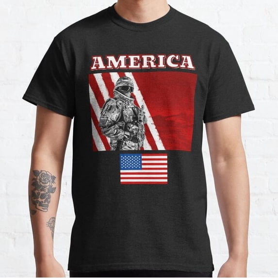 American Soldier With American Flag Classic T-shirt - Walmart.com