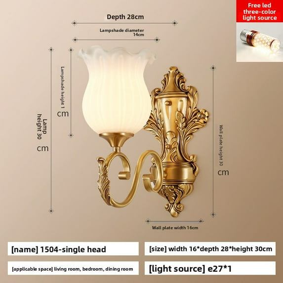 American Solid Brass Wall Sconce with LED Light, European Simple ...