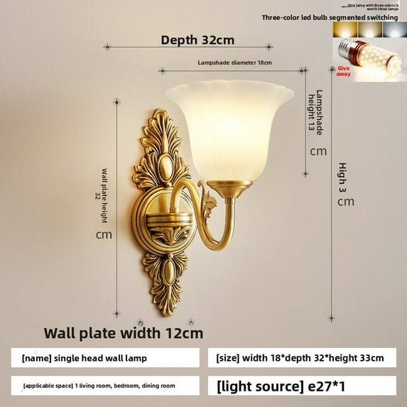 American Solid Brass Wall Sconce with LED Light, European Simple ...