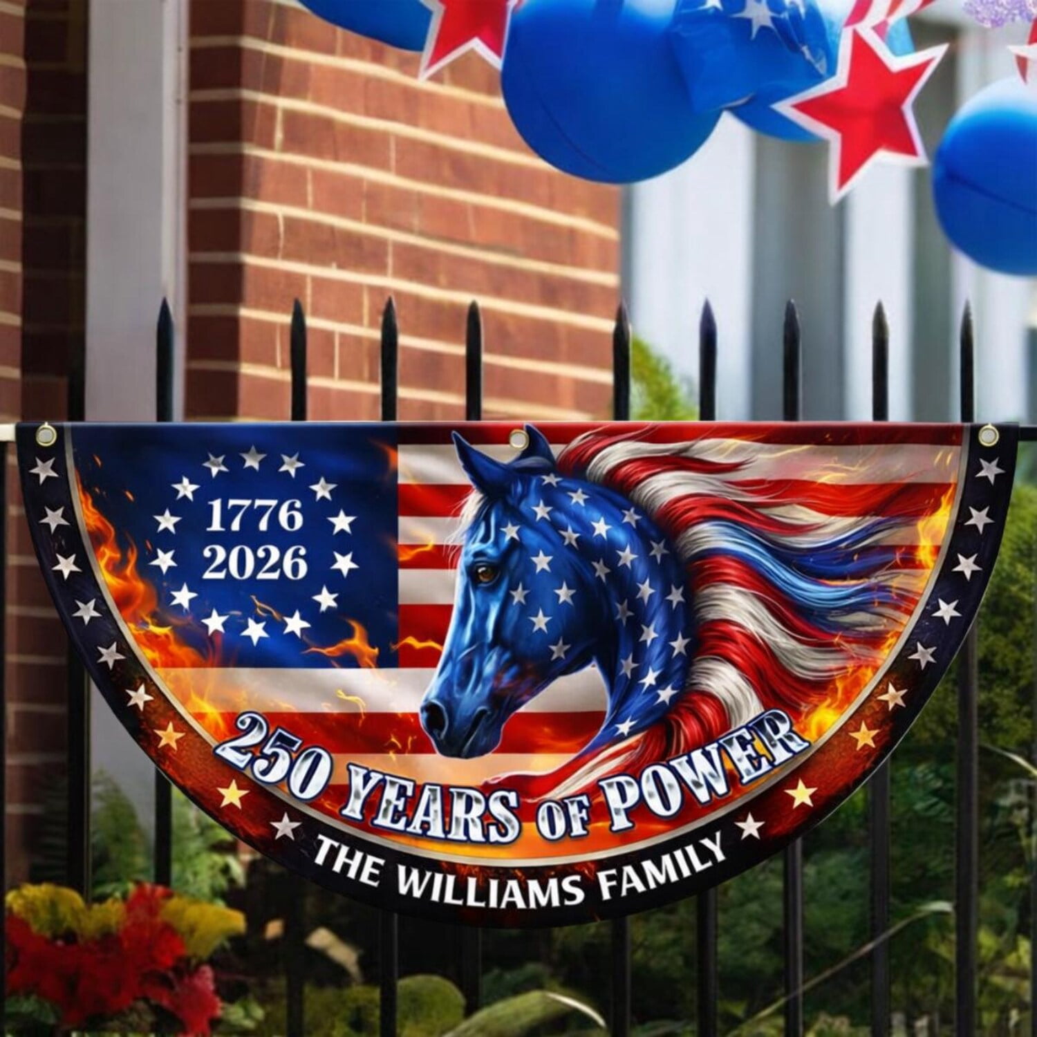 American Spirit Horse Semicircle Fence Flag, Patriotic Flag, 250 Years ...