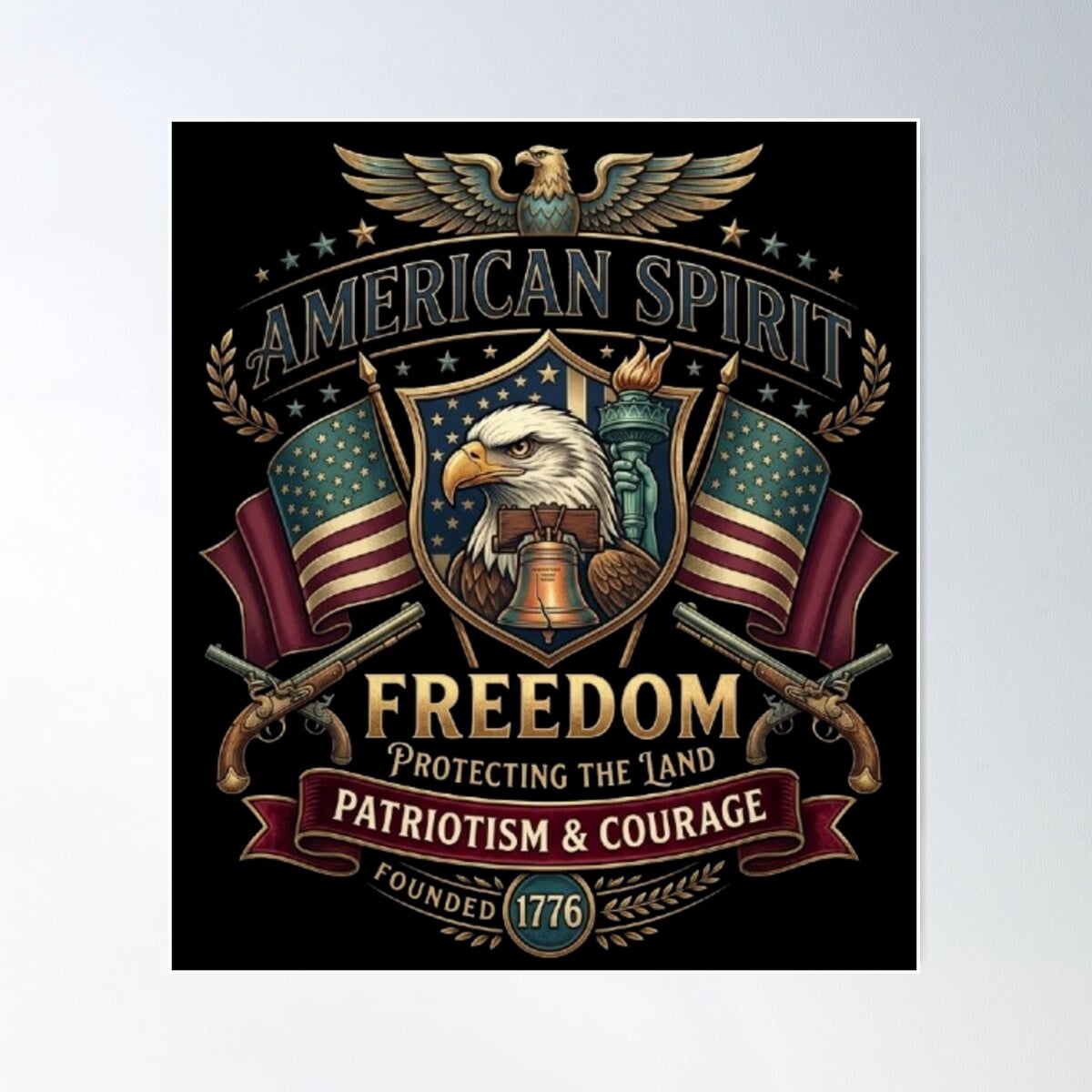 American Spirit – Patriotic Freedom Emblem Design, Stretched Canvas ...