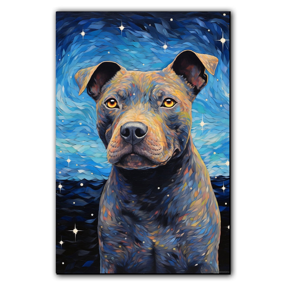 American Staffordshire Terrier Art Starry Night Canvas Print of Van ...
