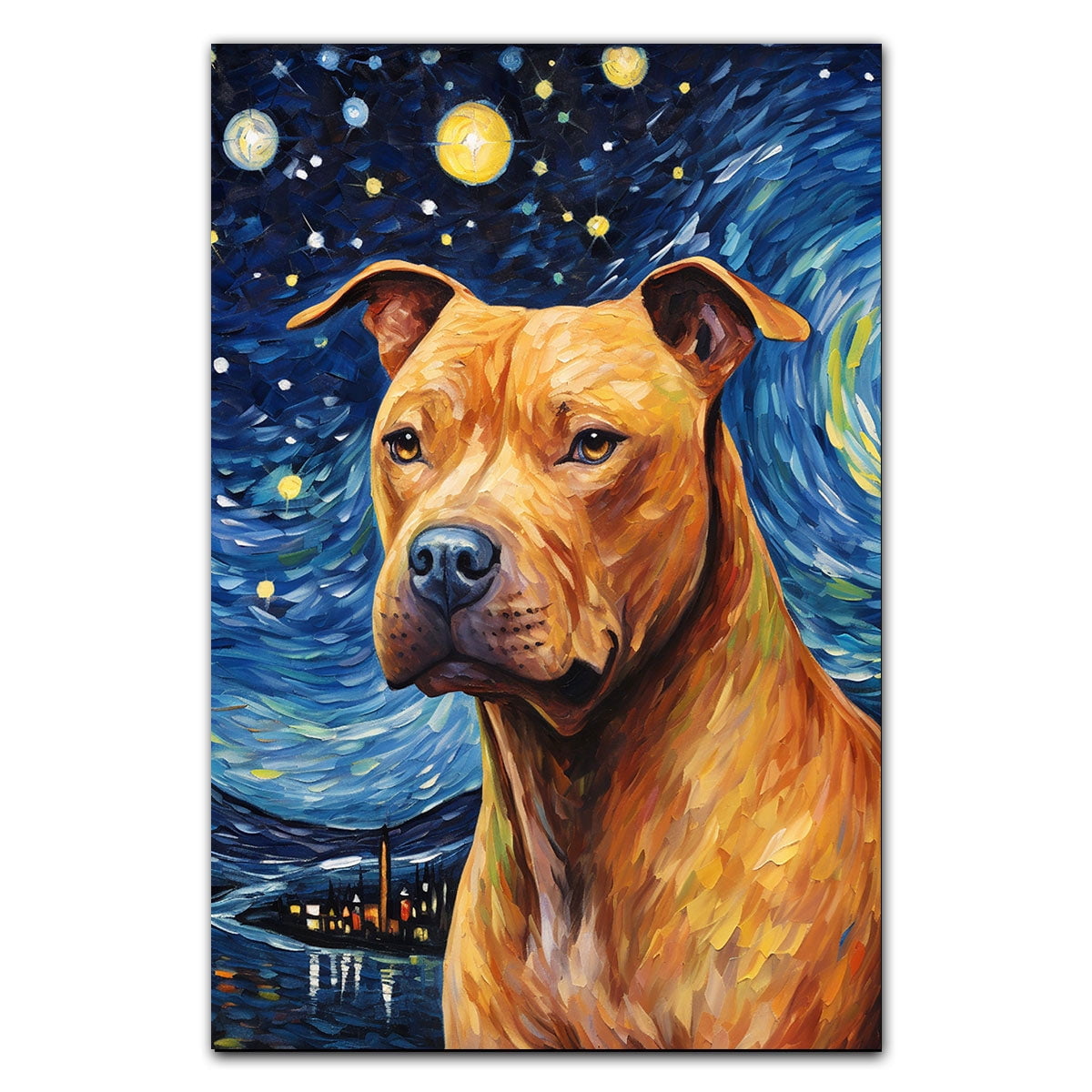 American Staffordshire Terrier Dog Art Canvas, Starry Night Van Gogh ...