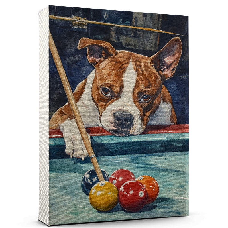 American Staffordshire Terrier Dog Canvas Canvas – Billiards Theme Dog ...