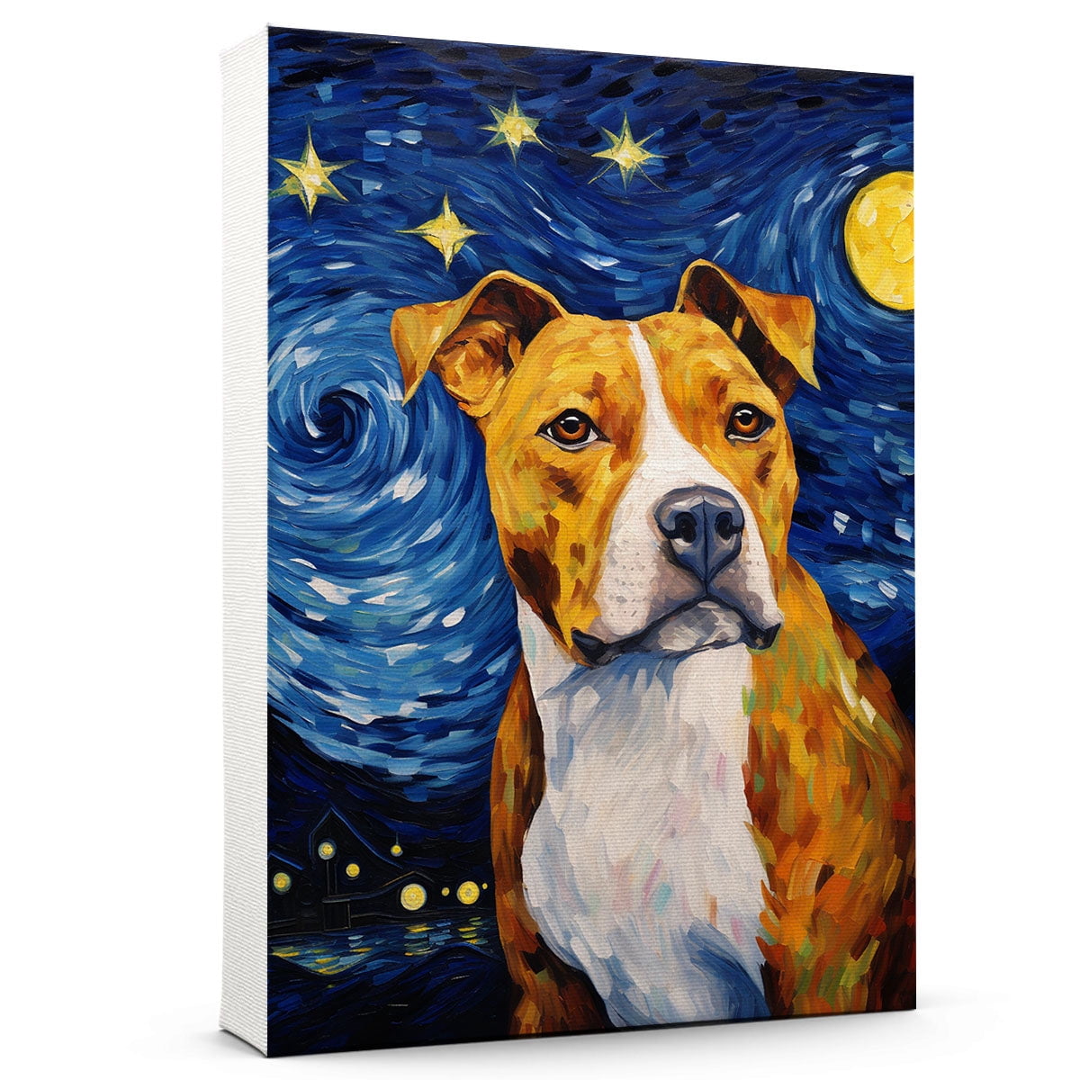 American Staffordshire Terrier Dog Canvas Wall Art - Starry Night Van ...