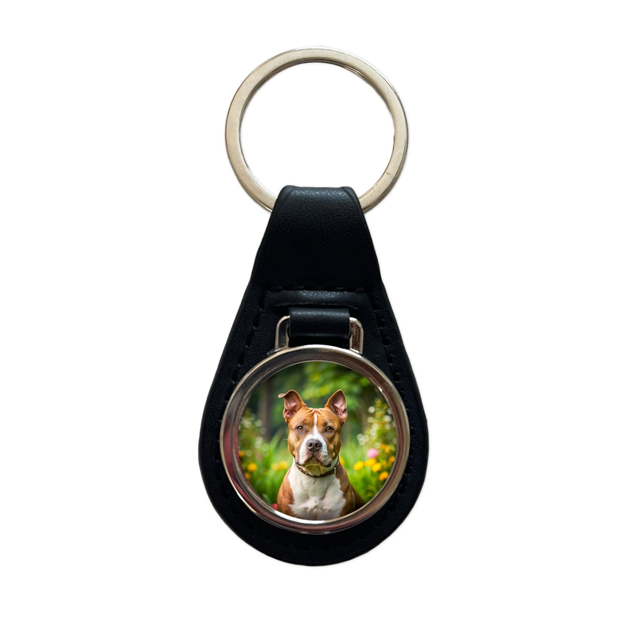 American Staffordshire Terrier Dog Photo Metal Black Leather Keychain ...