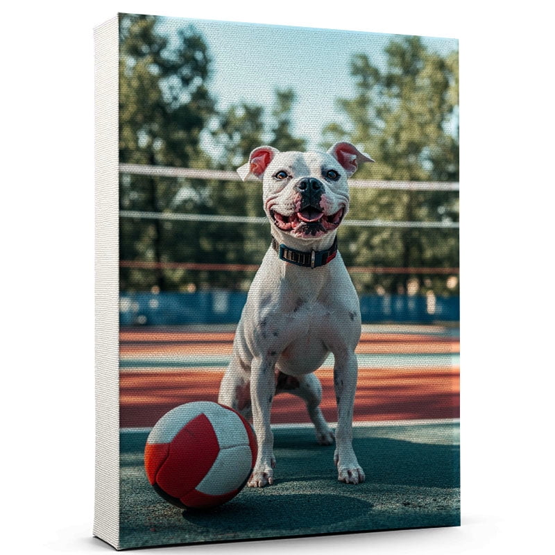 American Staffordshire Terrier Dog Playing Volleyball Stretched Canvas ...