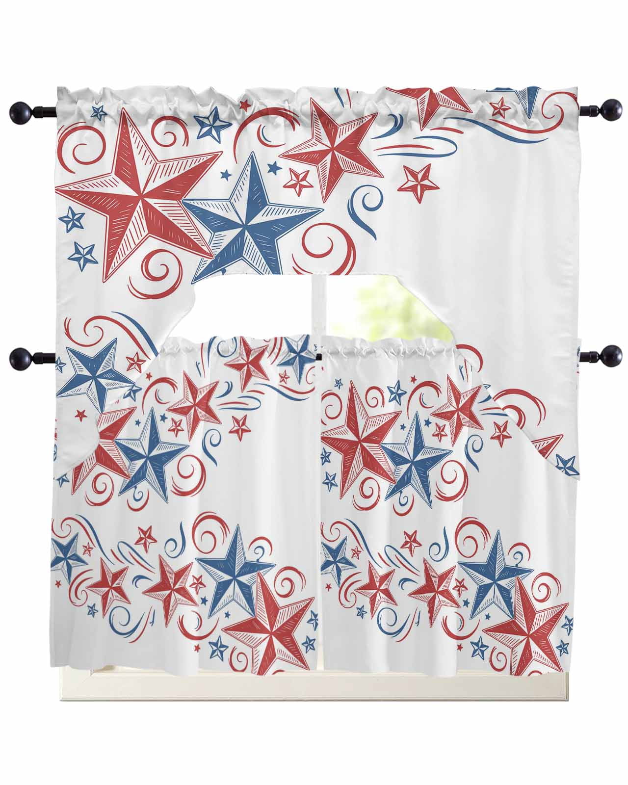 American Star Modern Kitchen Curtains Sets 24 Inch Length with Valance ...