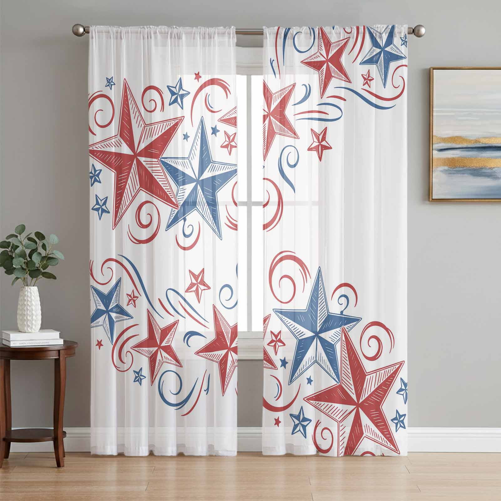American Star Modern Sheer Curtains for Living Room Bedroom Blue Red ...