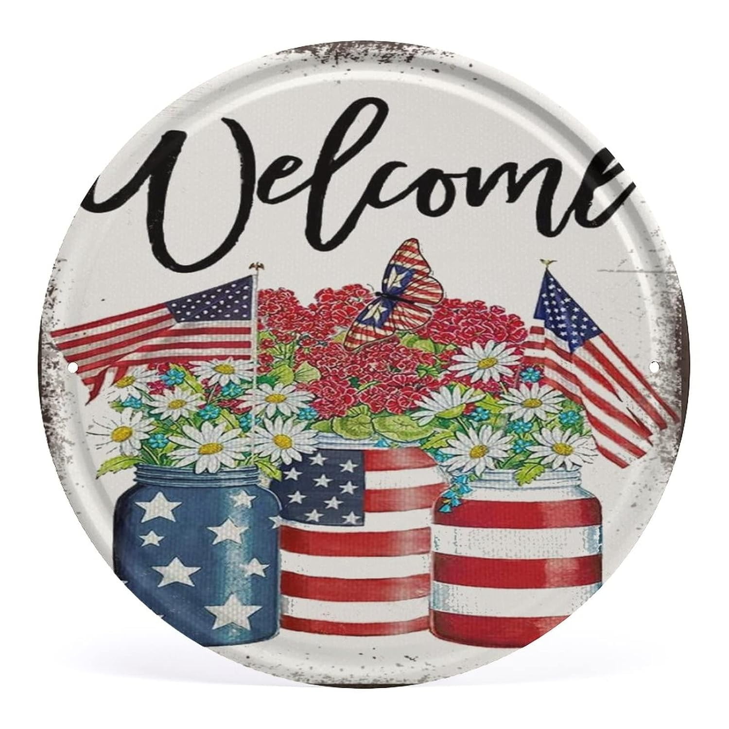 American Star and Strip Floral decor Metal tin sign welcome tin sign ...