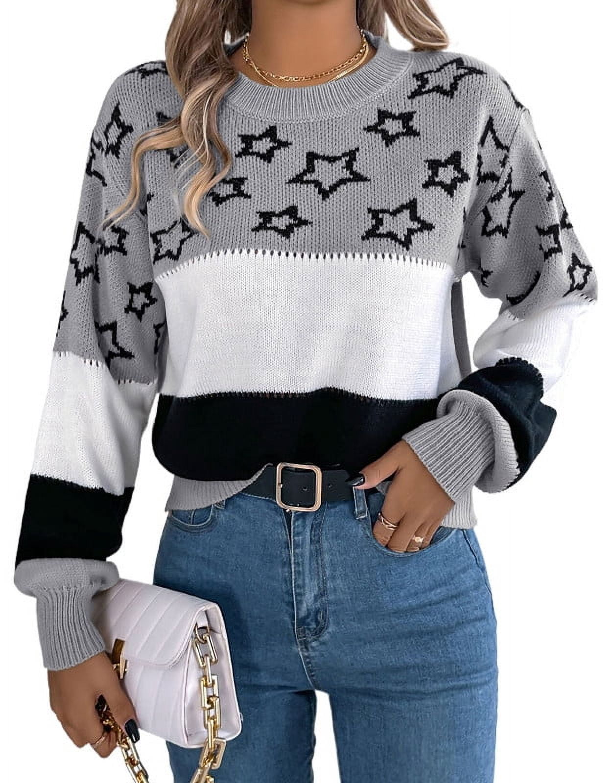 American Star Sweaters for Women 2024 Trendy Color Block Crewneck ...