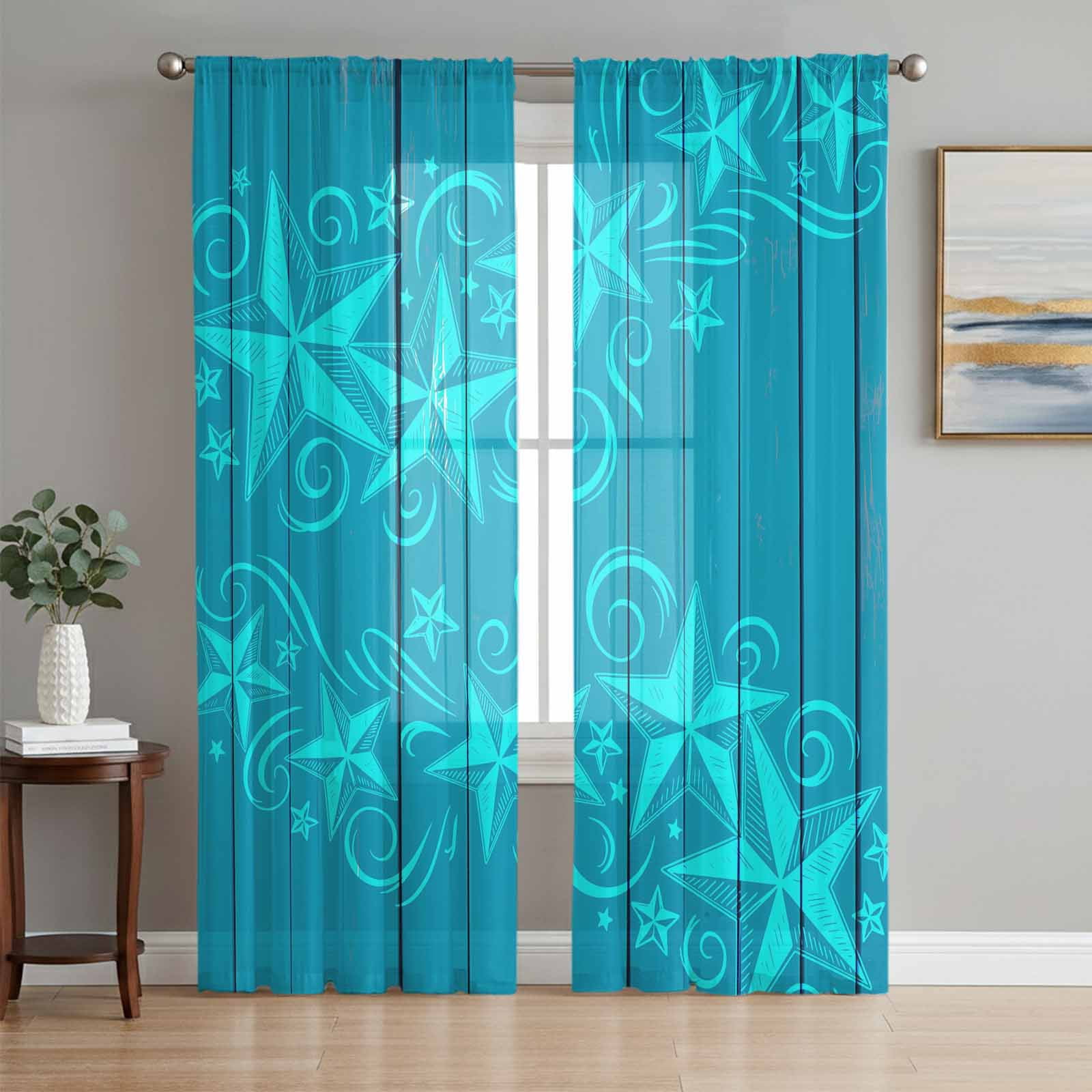 American Star Wooden Sheer Curtains for Living Room Bedroom Blue Red ...