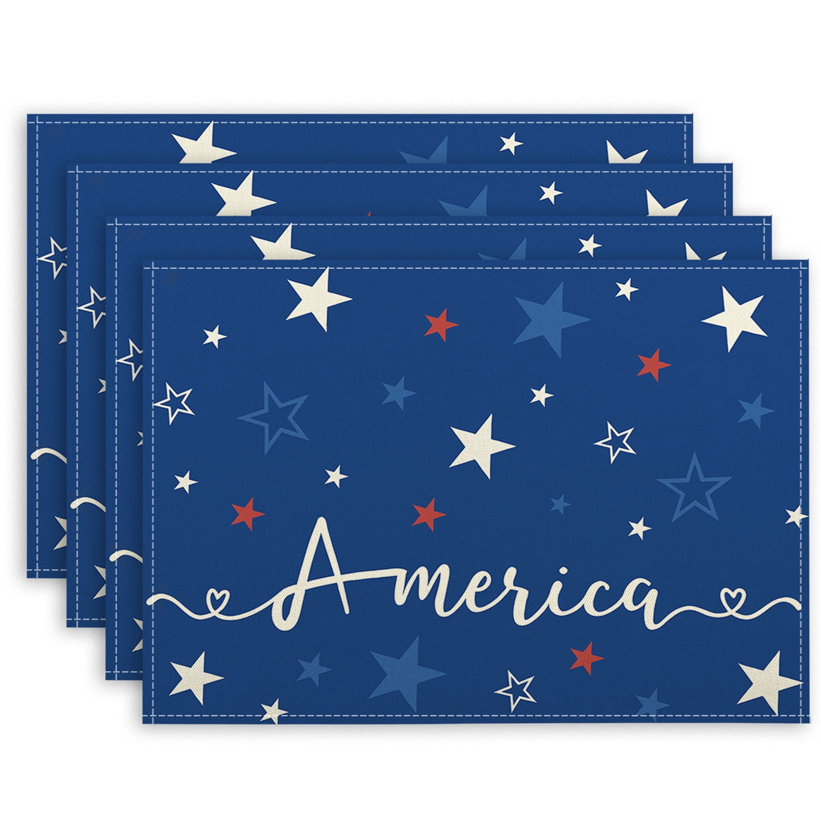 American Stars Placemats Set of 4, Blue American Independence Day ...