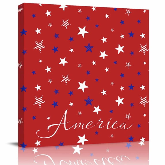 American Stars on Red Canvas Artwork Painting Art, Independence Day USA ...