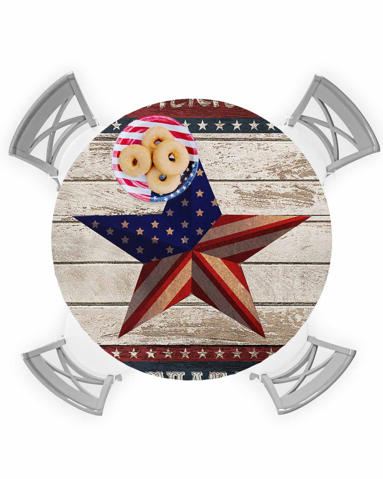 American Stars on Wooden Plank Fitted Round Tablecloths Elastic Edged ...