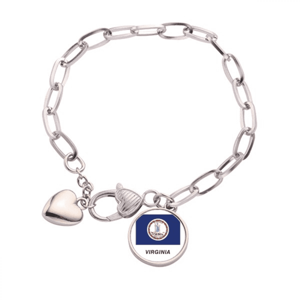 American State Flag Contour Virginia Heart Chain Bracelet Jewelry Charm ...