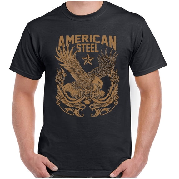 American Steel Mens Biker T-Shirt Motorbike Motorcycle Engine Eagle ...