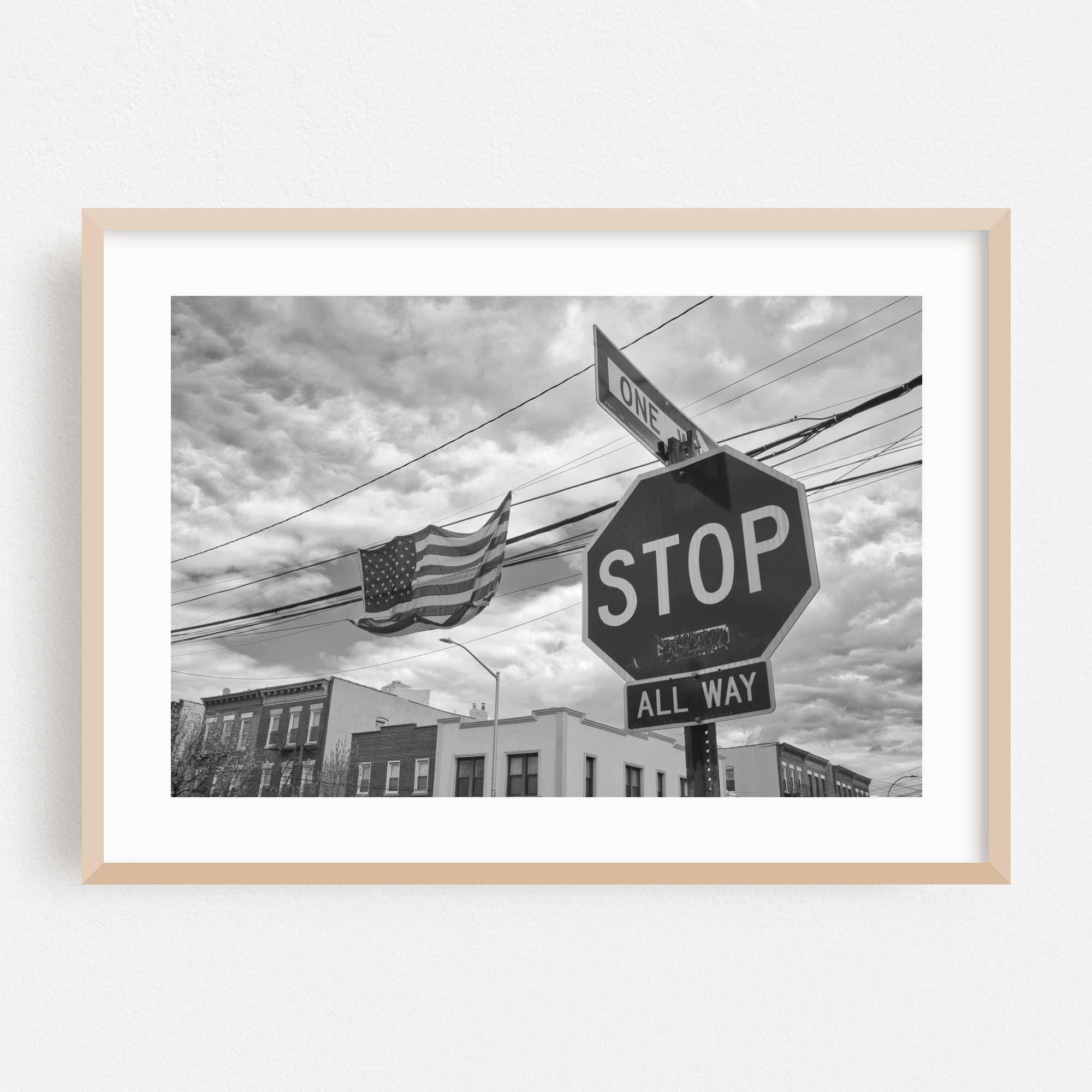 American Stop Sign - Queens New York Photography Oak Framed Wall Art ...