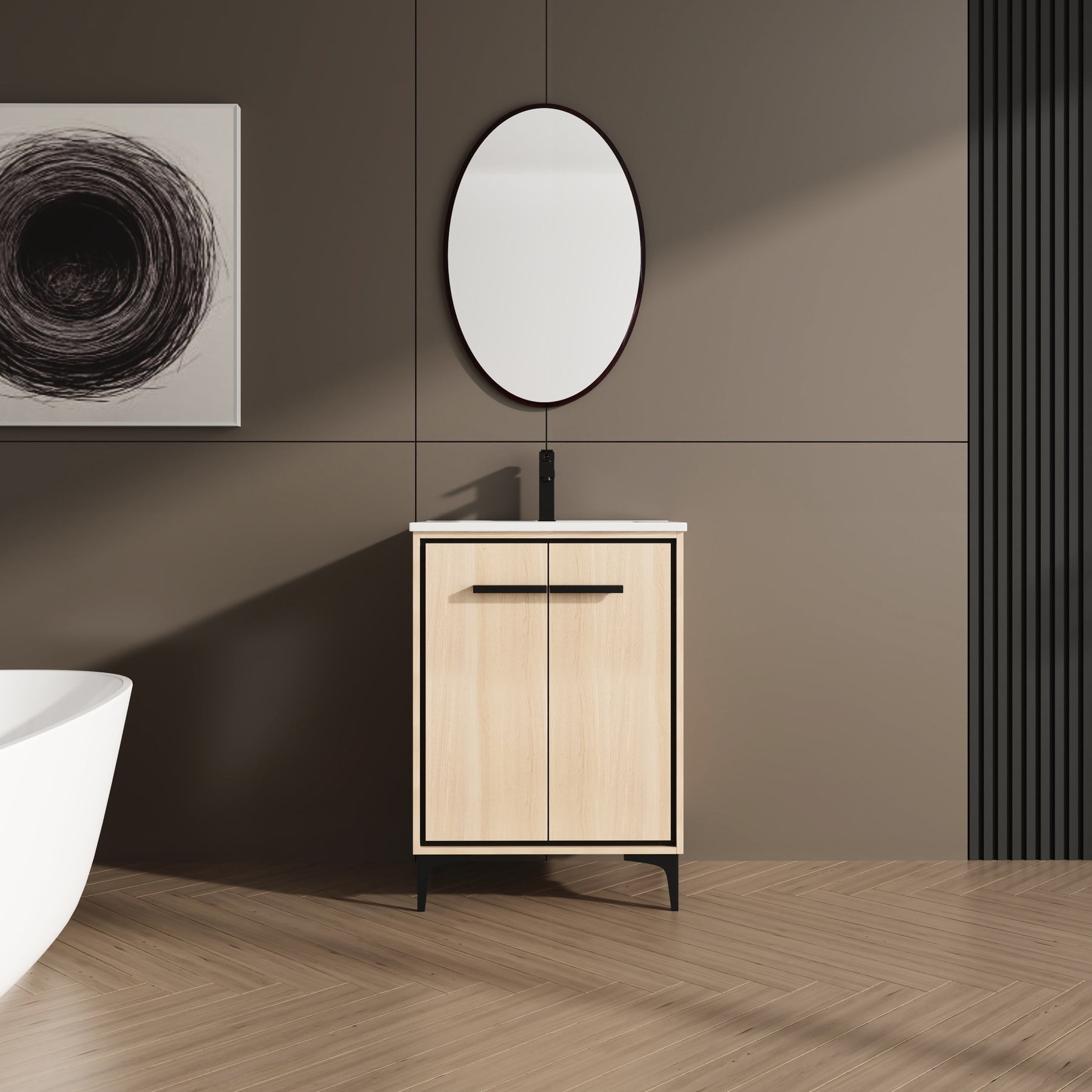 American Style 24 Inch Bathroom Vanity, Engineered Wood, Double Door ...