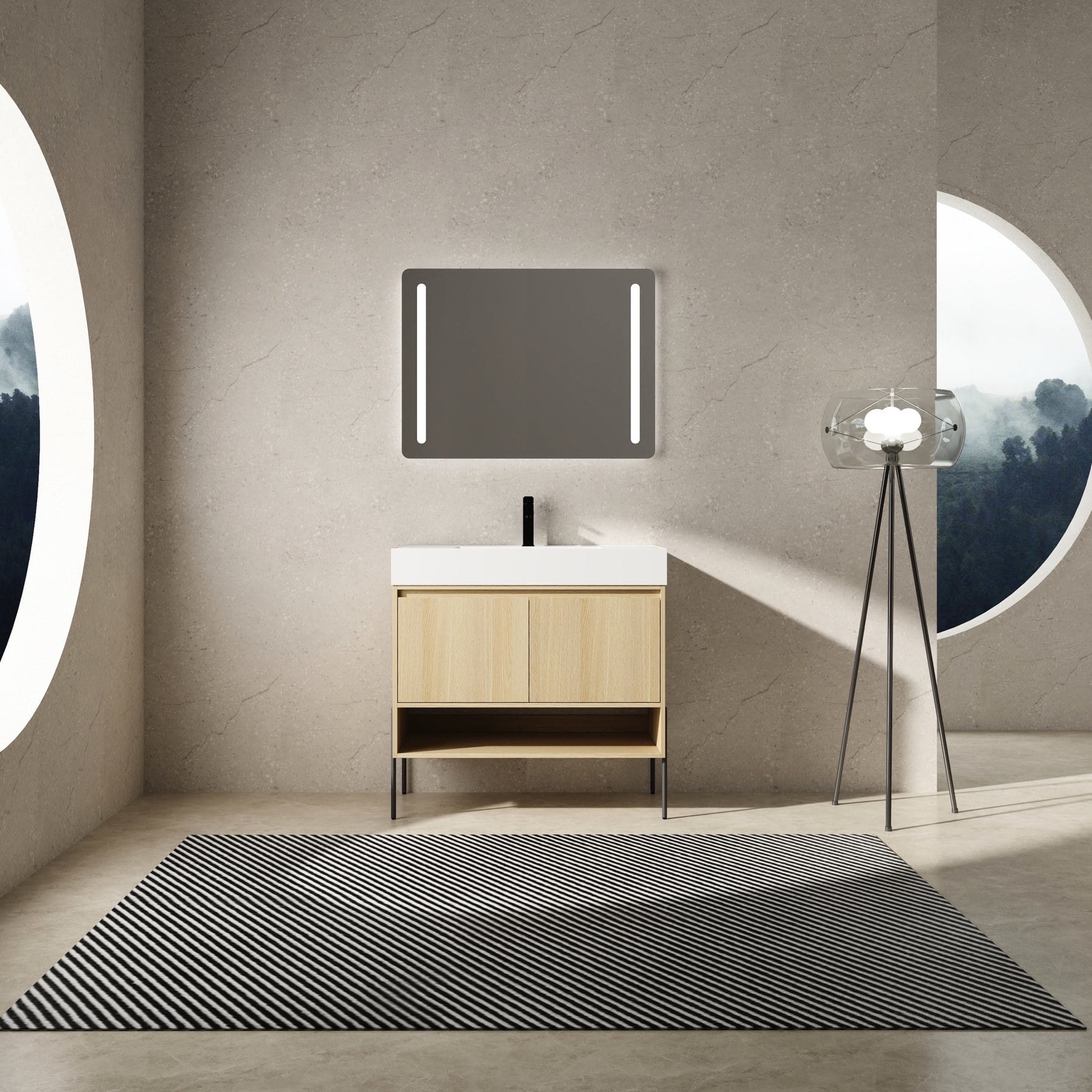 American Style 36" Bathroom Vanity | Single Resin Sink, 2-Door Storage ...