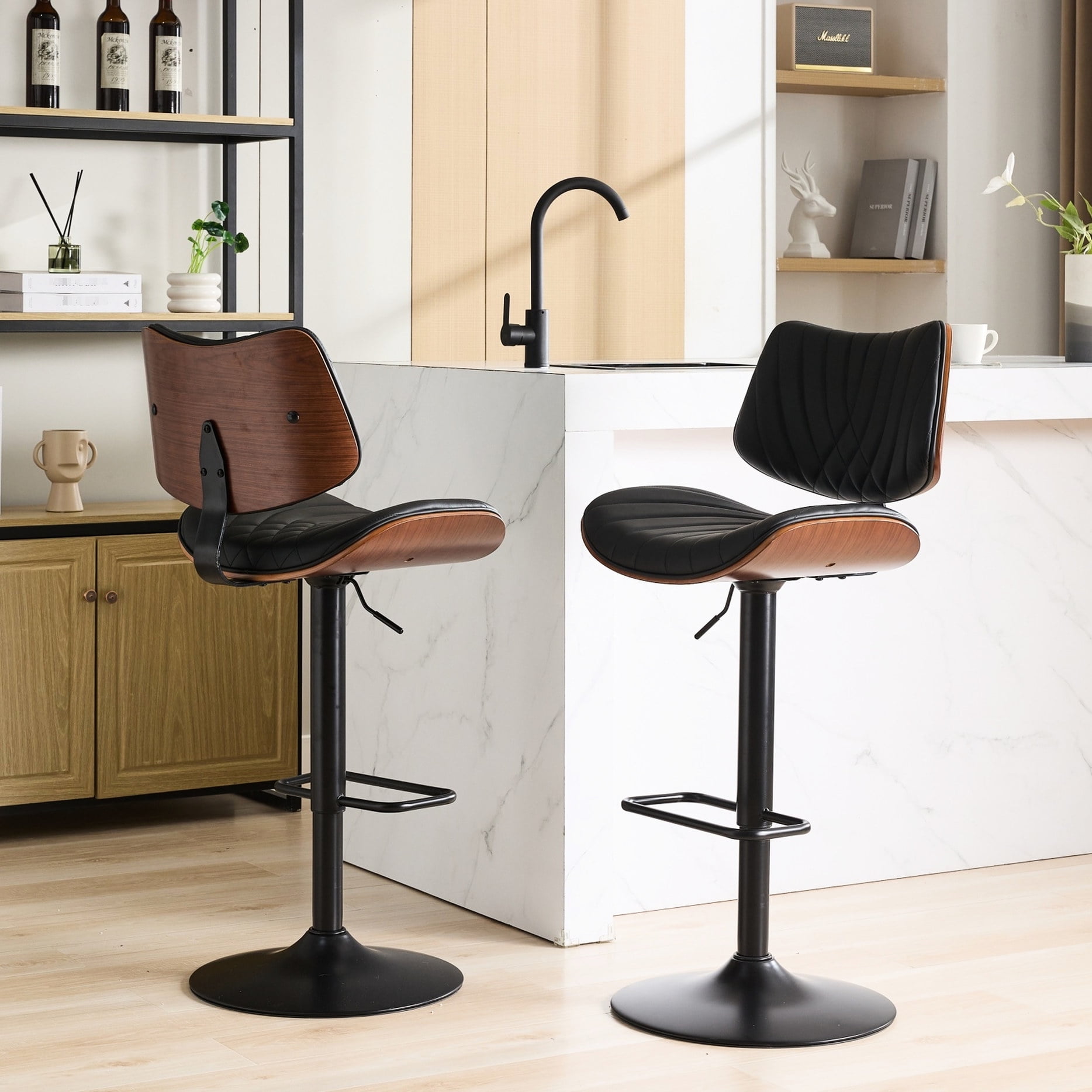 American Style Bar Stools | 360° Rotation in Kitchen | Walnut Bentwood ...