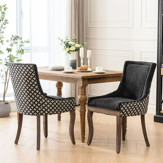 American - Style Blue Fabric Dining Chair Set | Solid Wood Frame ...