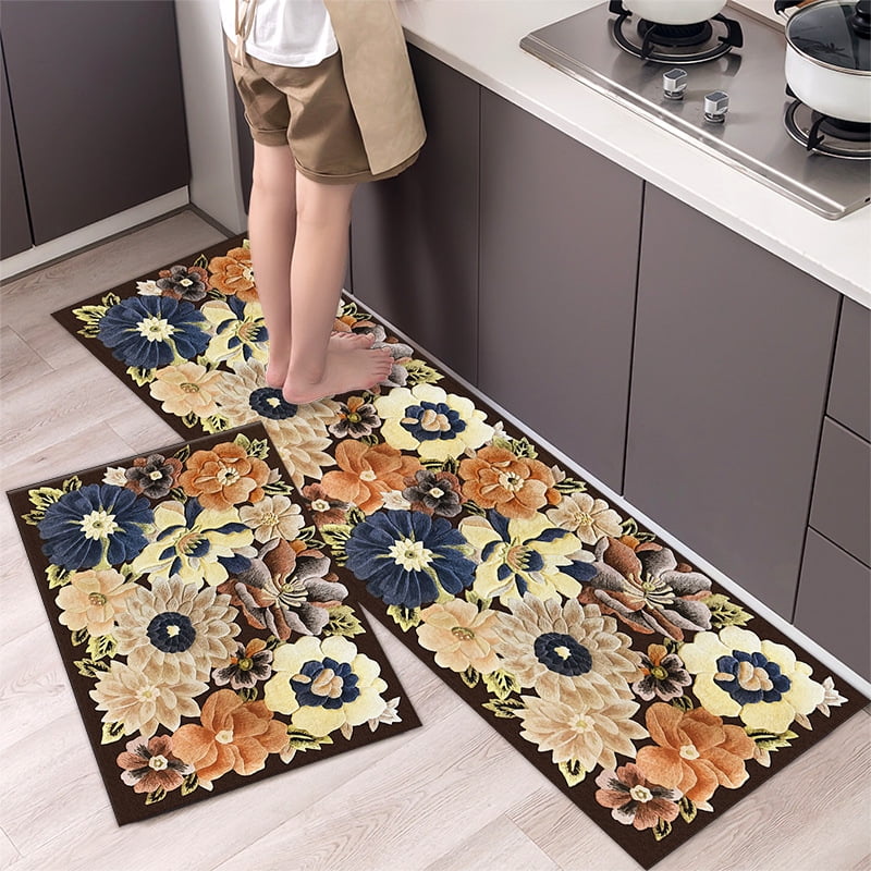 American Style Garden Flower Printed Floor Mat Kitchen Carpet Bedroom ...
