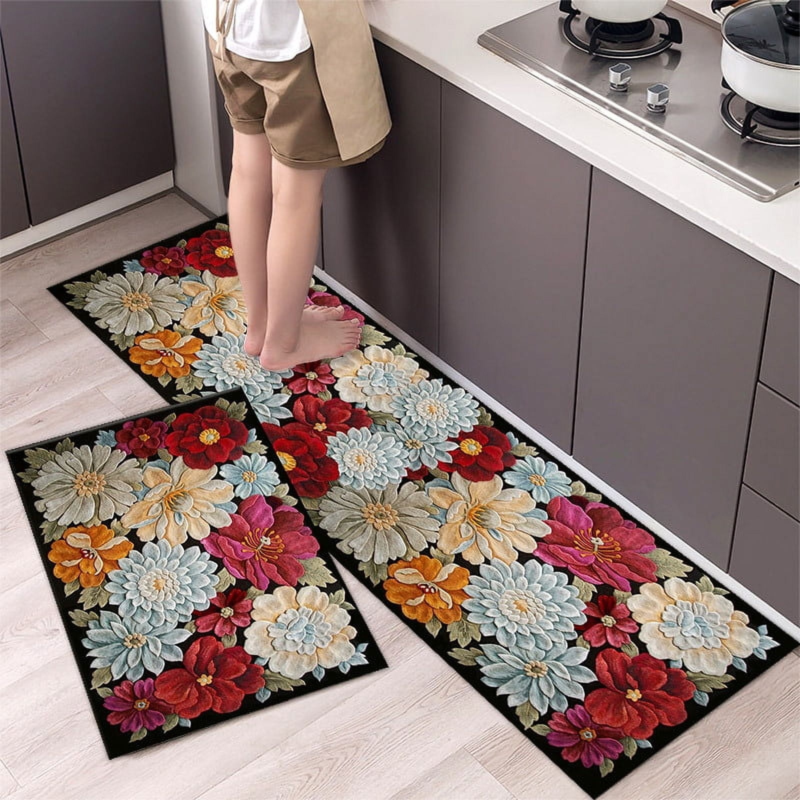 American Style Garden Flower Printed Floor Mat Kitchen Carpet Bedroom ...