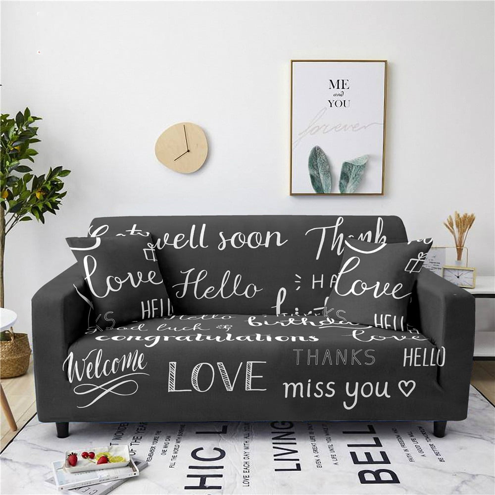 American Style Graffiti English Printed Sofa Cover Elastic Dustproof ...