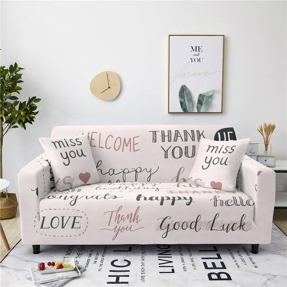 American Style Graffiti English Printed Sofa Cover Elastic Dustproof ...