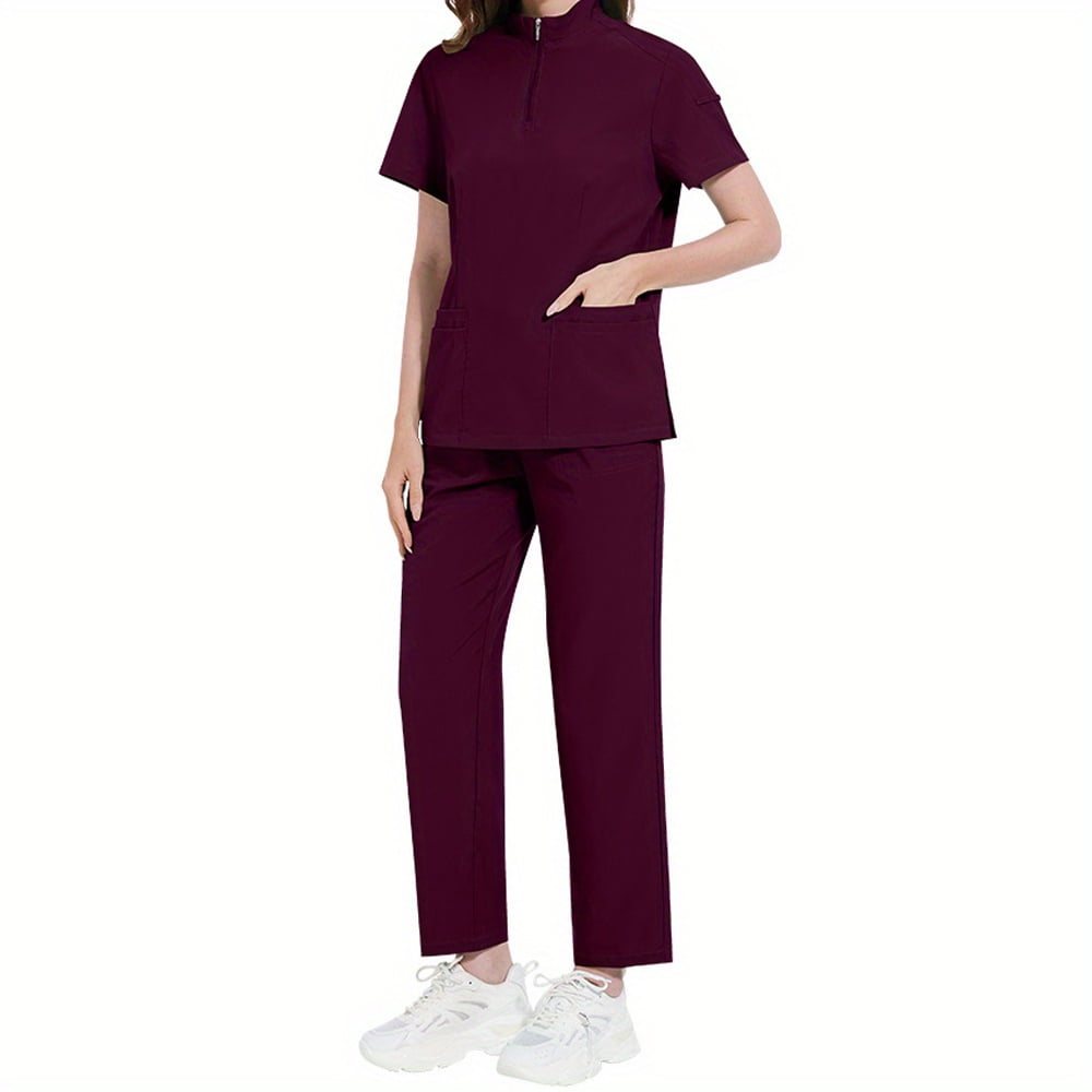 American Style ICU Nurse Workwear Solid Color Stand-up Collar Women's ...